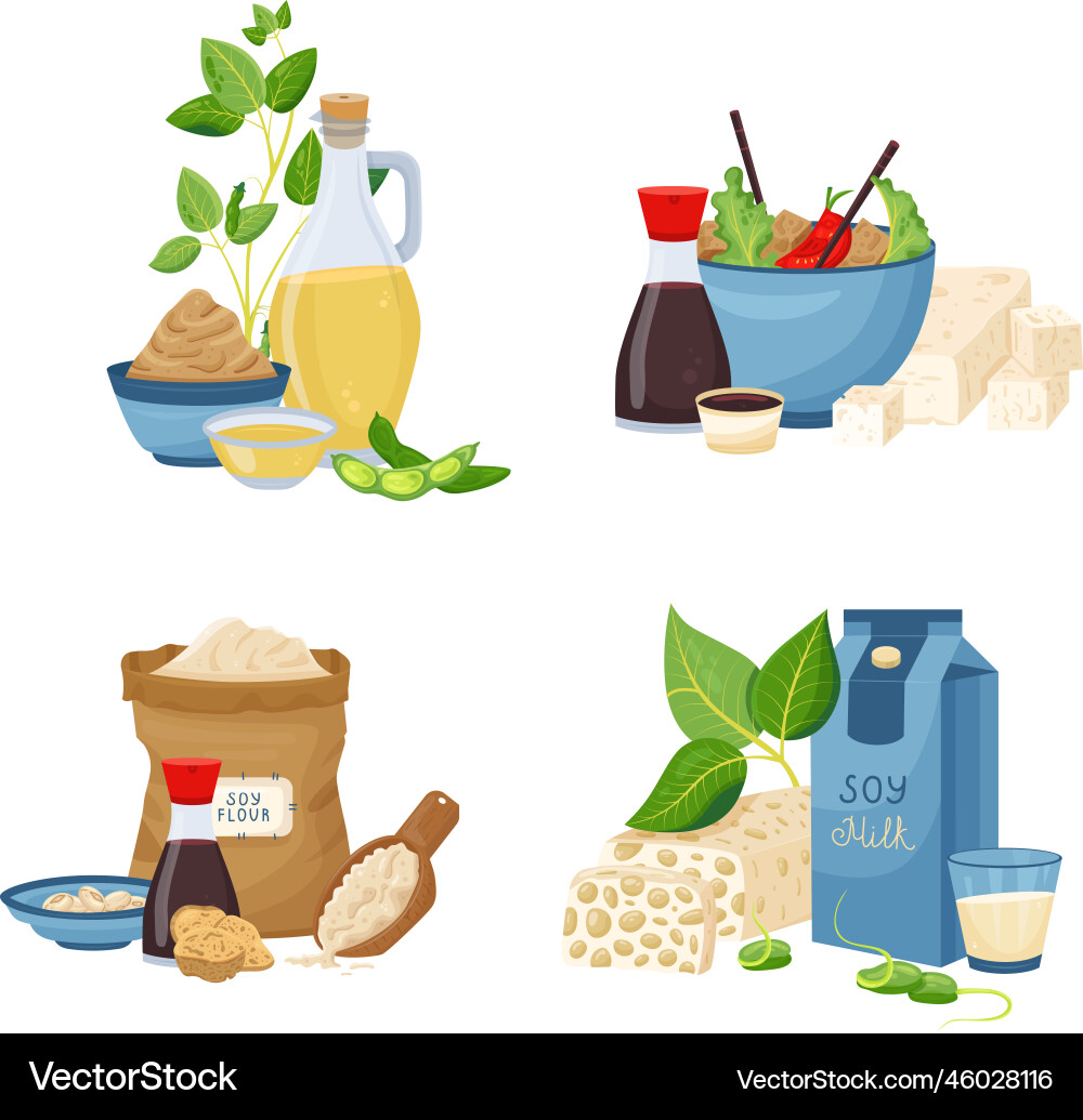 Soy products 2x2 set Royalty Free Vector Image