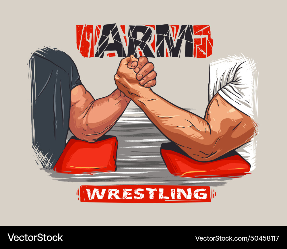 2 men fighting arm wrestling hand drawn Royalty Free Vector