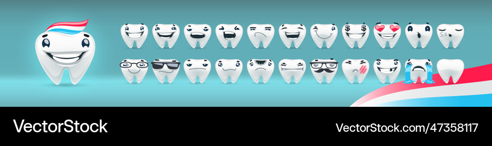 Cartoon teeth icons big set Royalty Free Vector Image