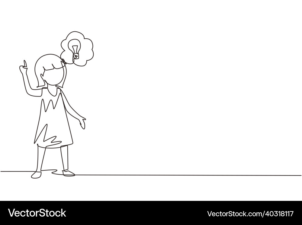 Continuous one line drawing little girl thinking Vector Image