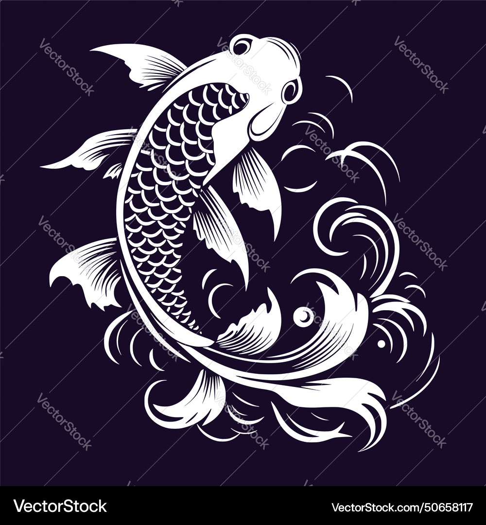Graceful koi fish in dynamic monochrome Royalty Free Vector