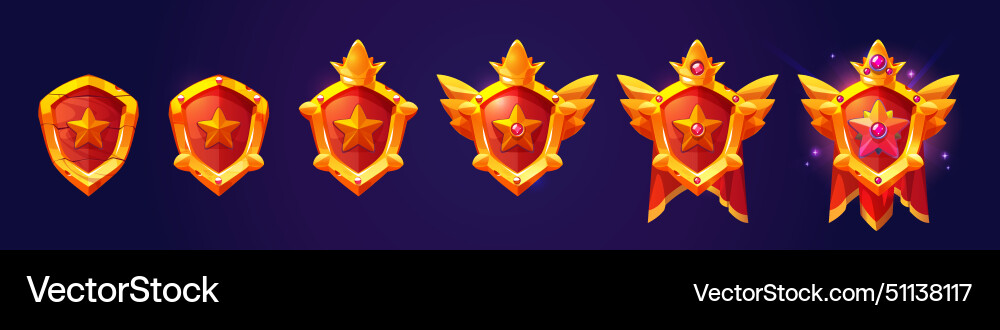 Shield shape badge with star for game level rank Vector Image