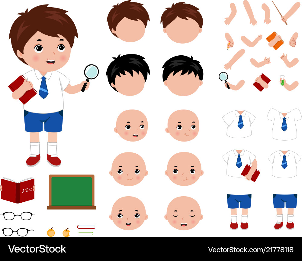Adorable little school boy character constructor Vector Image