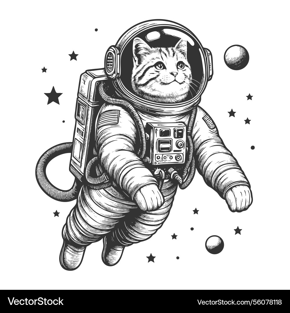 Astronaut cat floating in space Royalty Free Vector Image