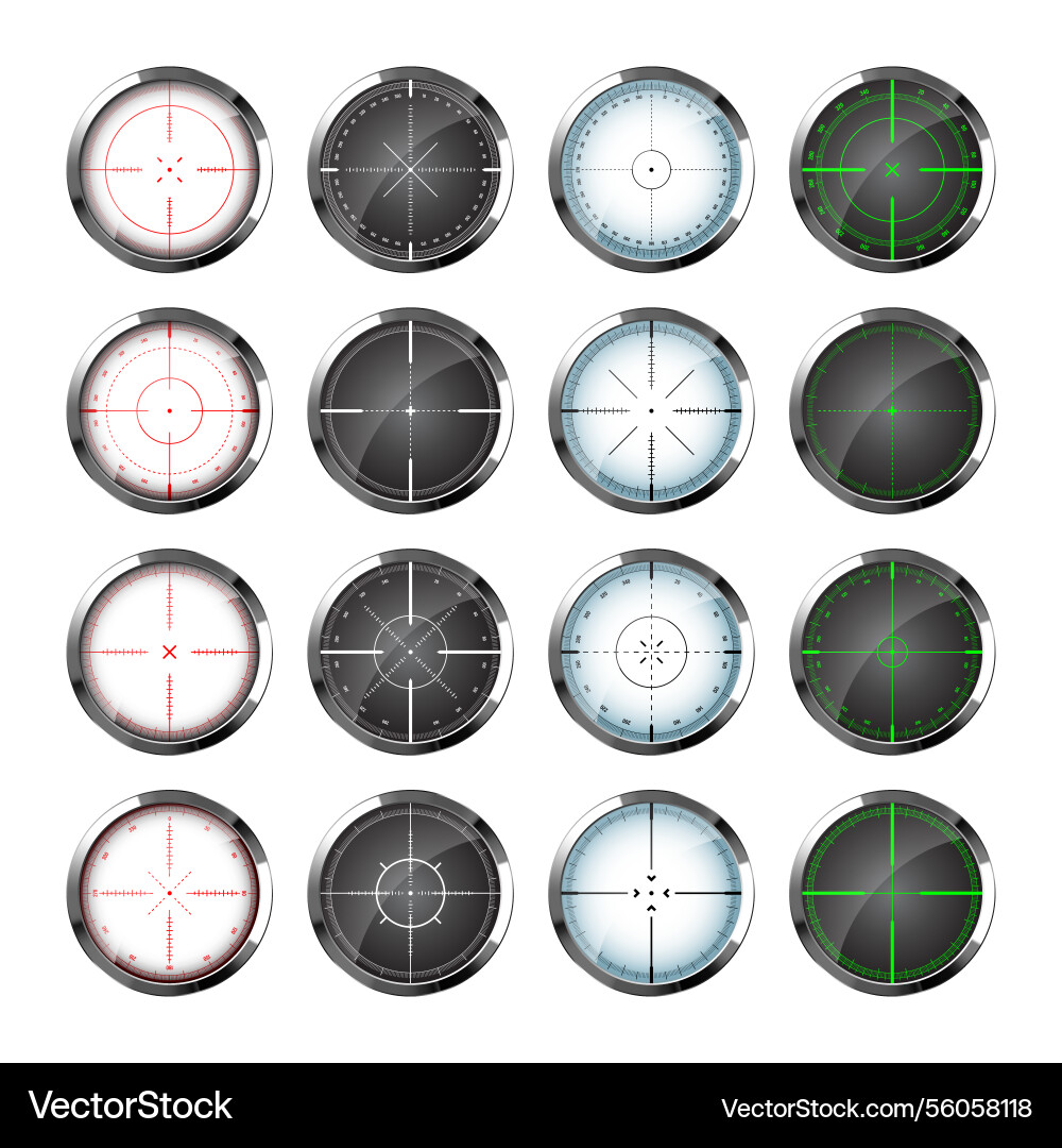 Chrome weapon sights sniper rifle optical scopes Vector Image