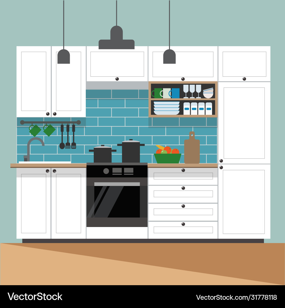 Modern kitchen interior in flat style Royalty Free Vector
