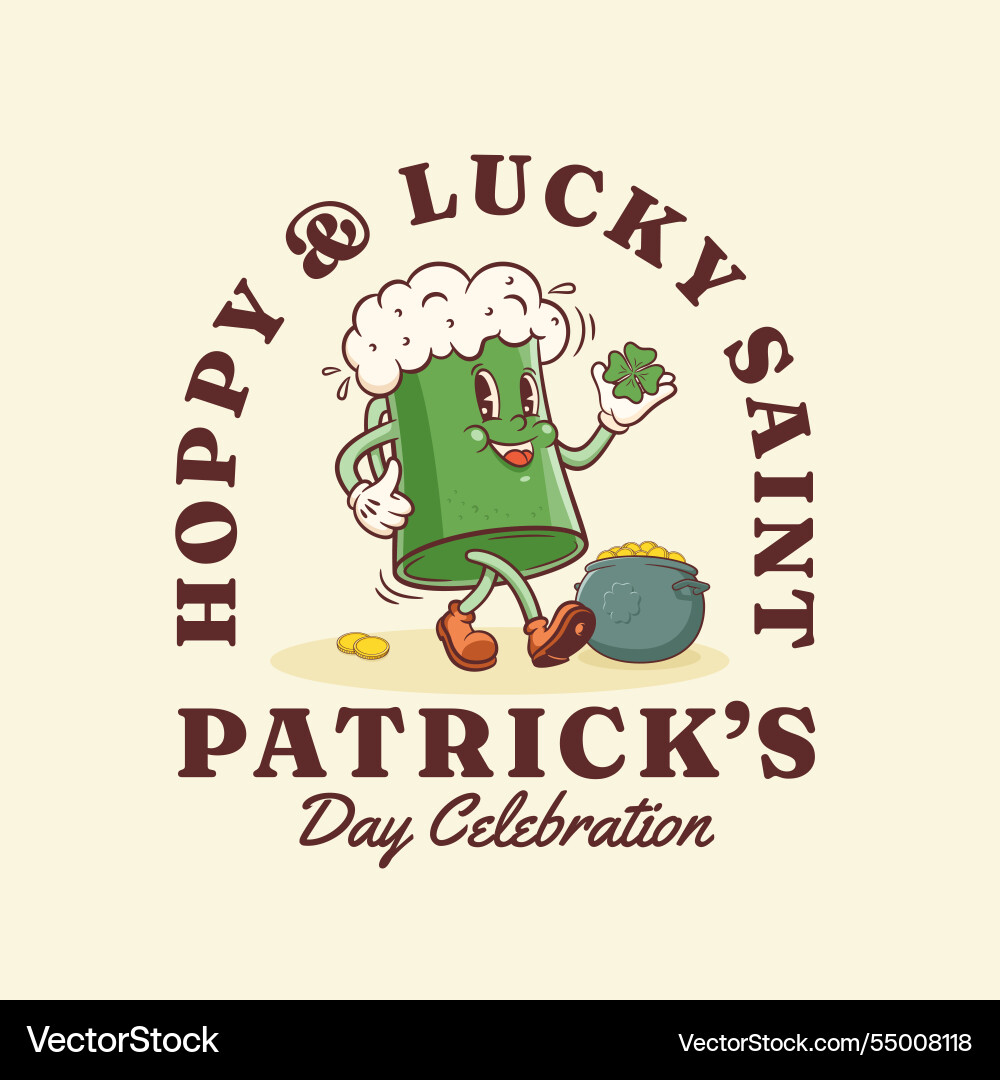 Saint patrick day groovy beer tankard Royalty Free Vector