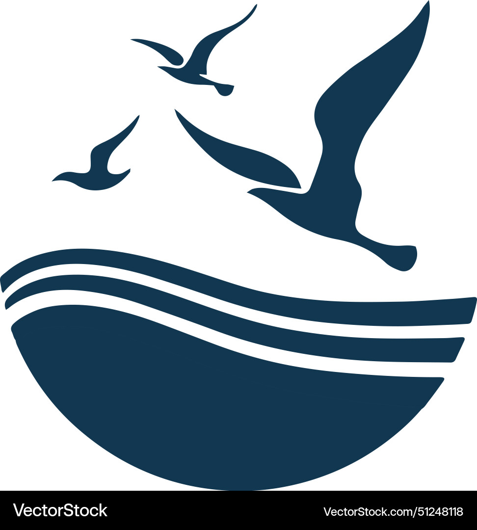 Seagulls flying over ocean waves Royalty Free Vector Image