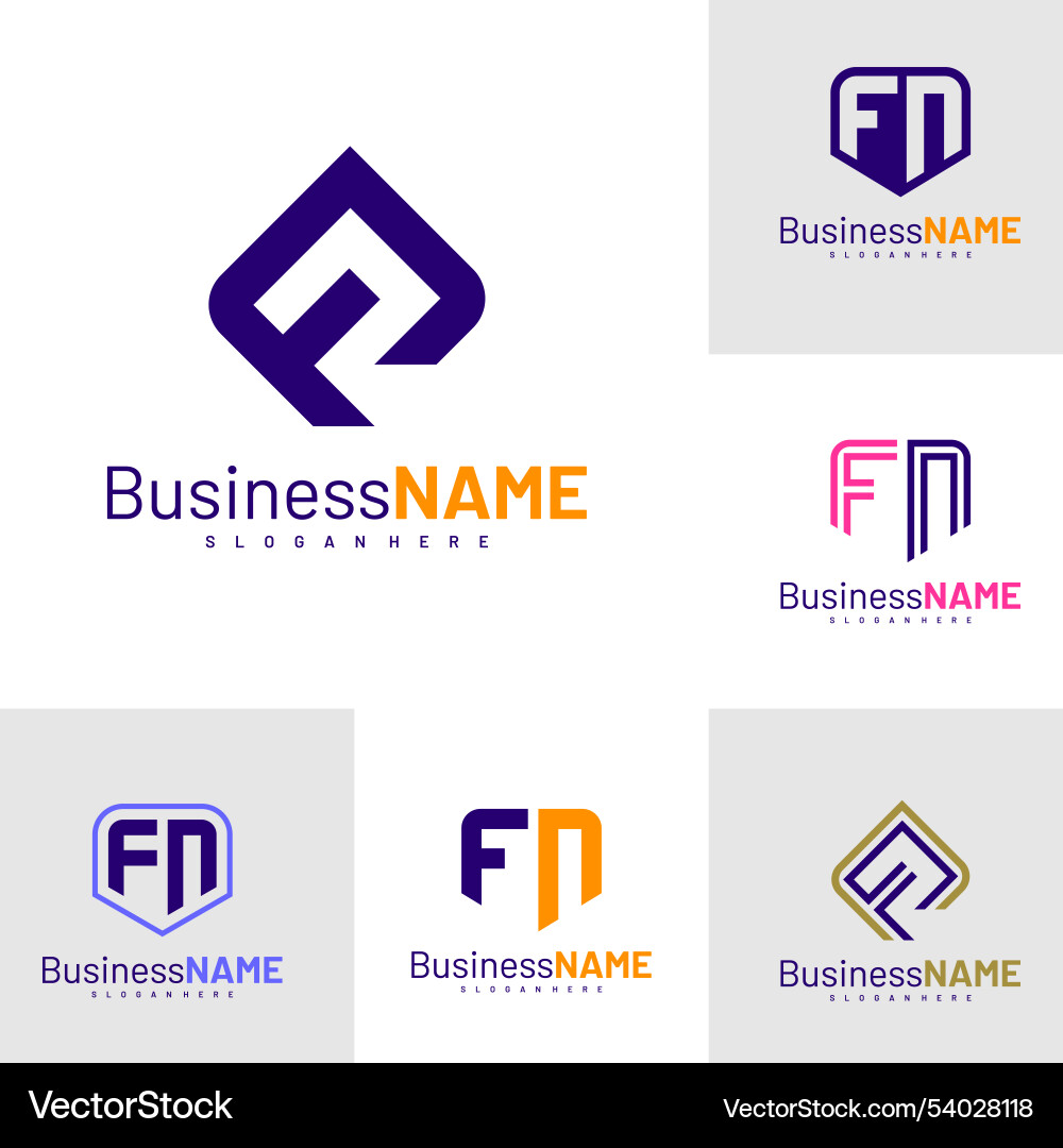 Set of initial fn logo design Royalty Free Vector Image