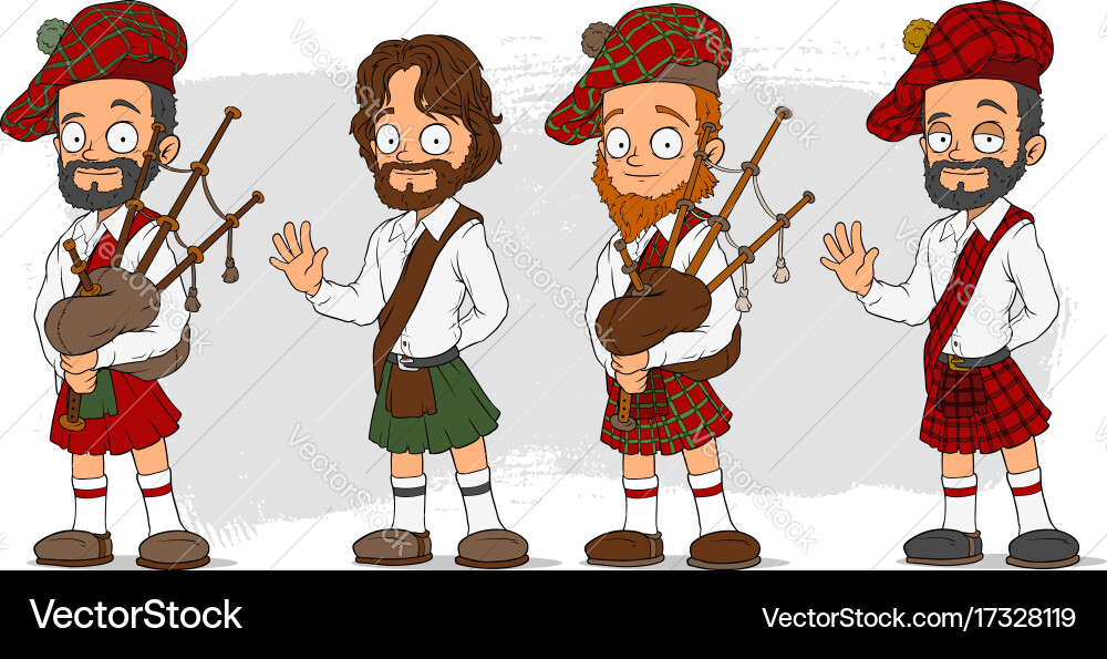 Cartoon scottish with bagpipe characters set Vector Image