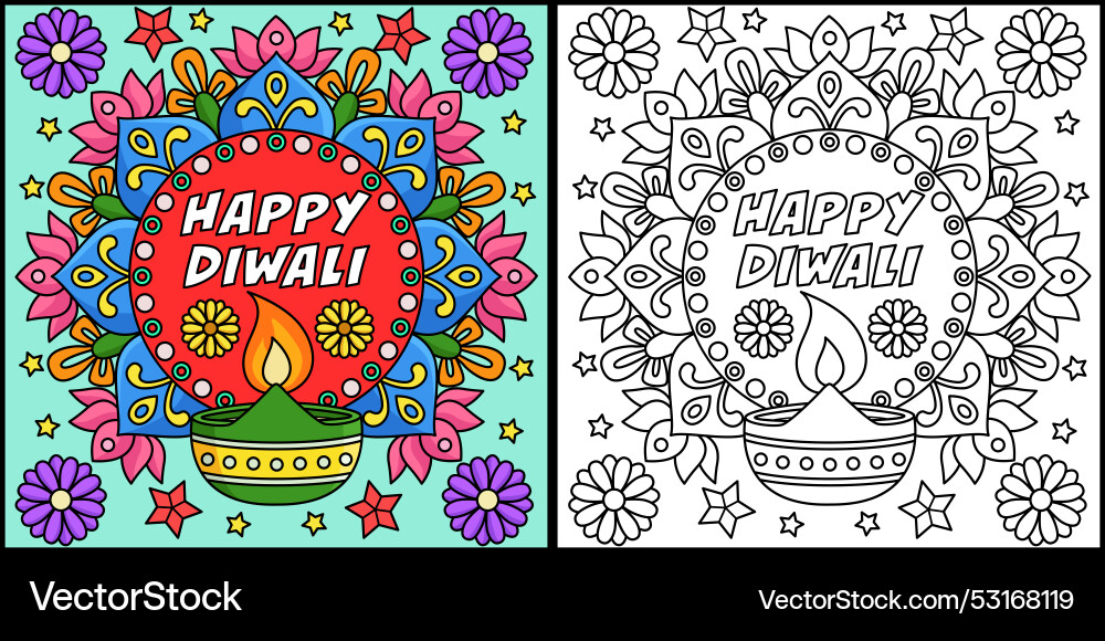 Happy diwali rangoli coloring page Royalty Free Vector Image