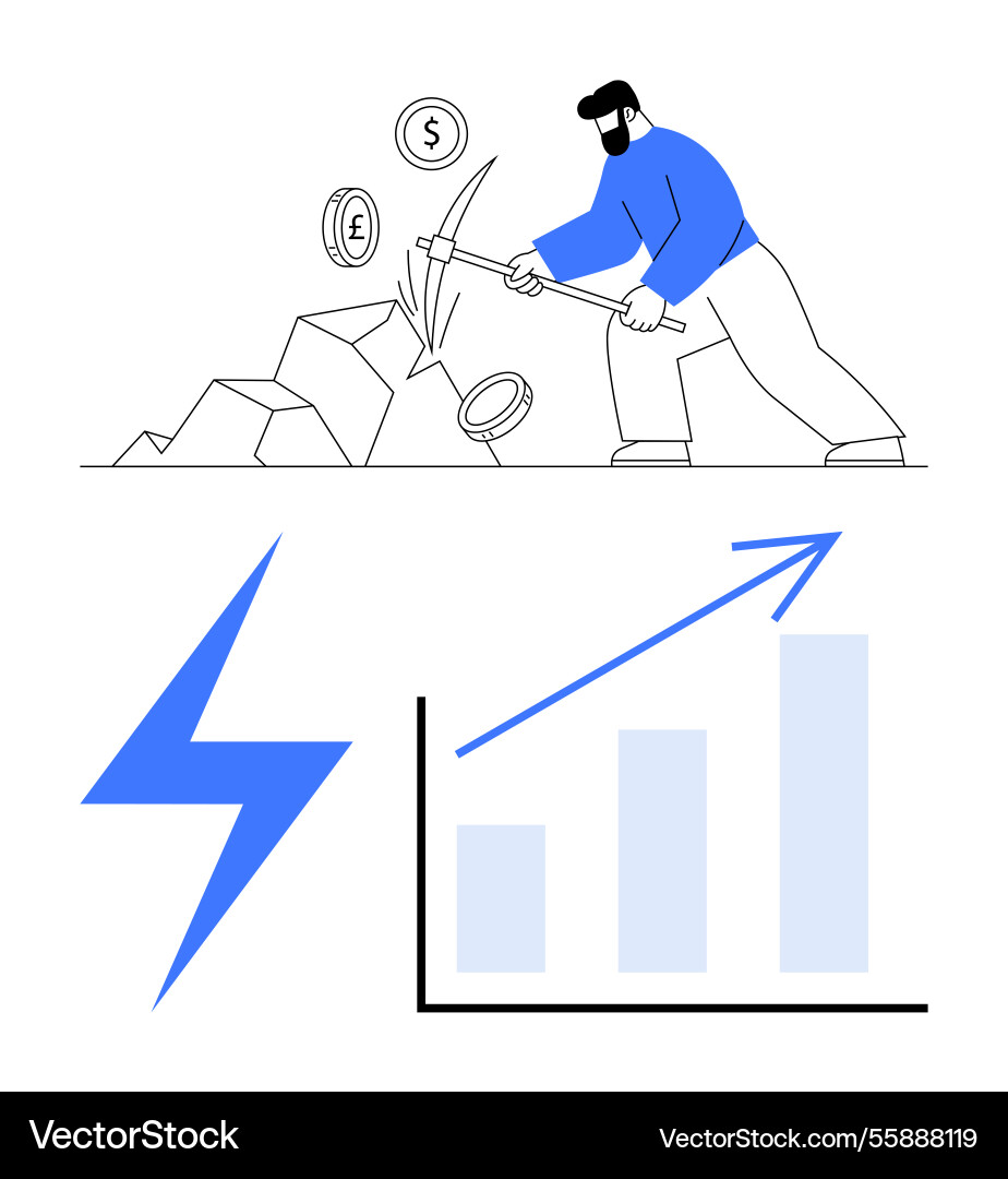 Person mining currency symbols with pickaxe Vector Image