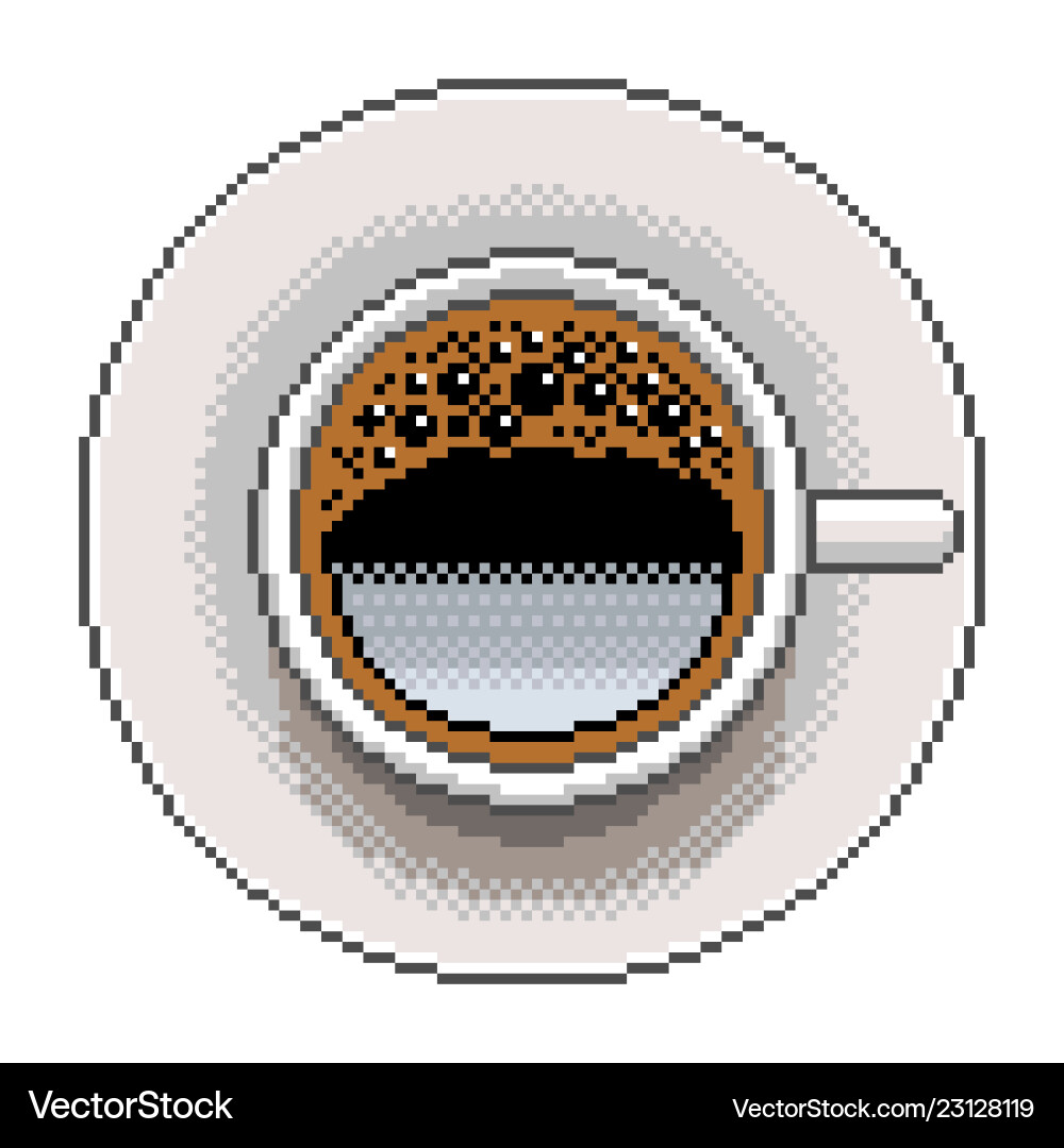Pixel coffee top view detailed isolated Royalty Free Vector