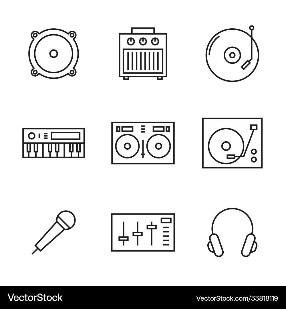 Set music line dj icons Royalty Free Vector Image
