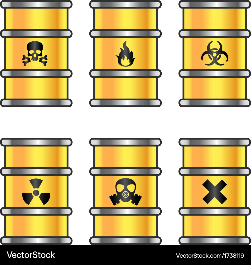 Yellow metallic barrels with warning sign Vector Image