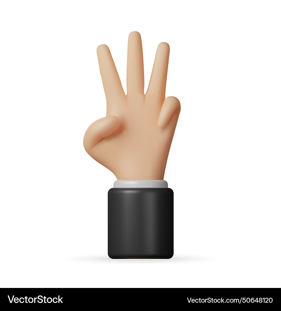 3d hand showing three fingers Royalty Free Vector Image