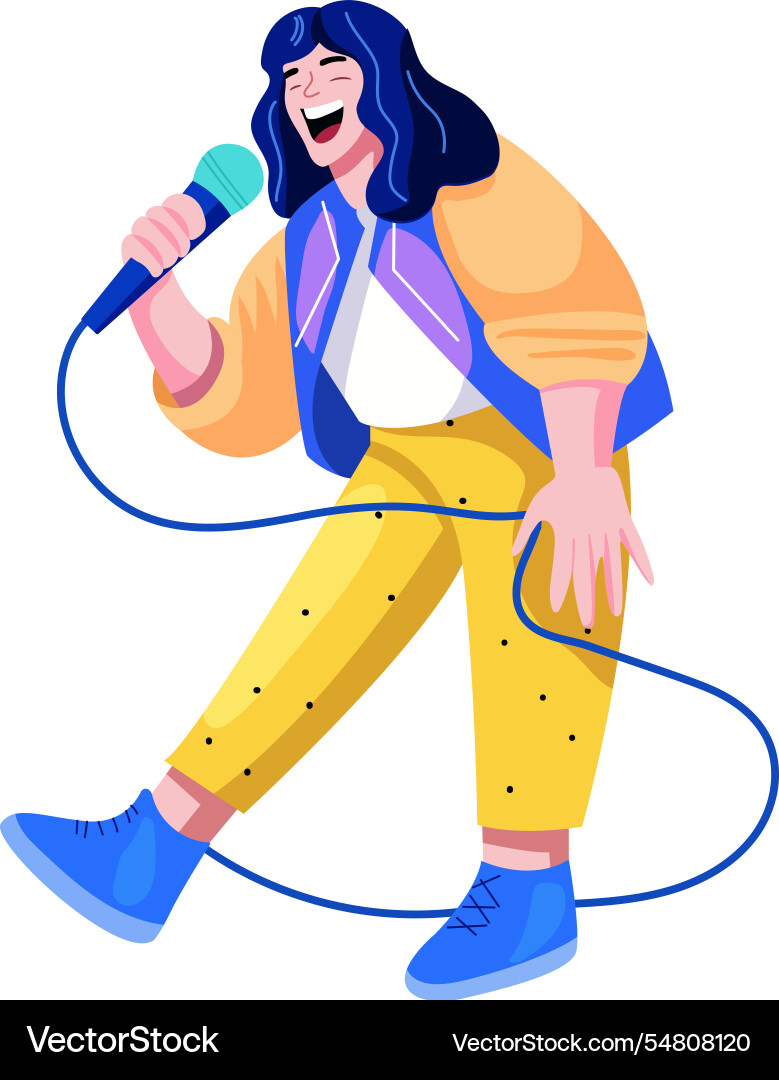 A flat of singer holding mic Royalty Free Vector Image