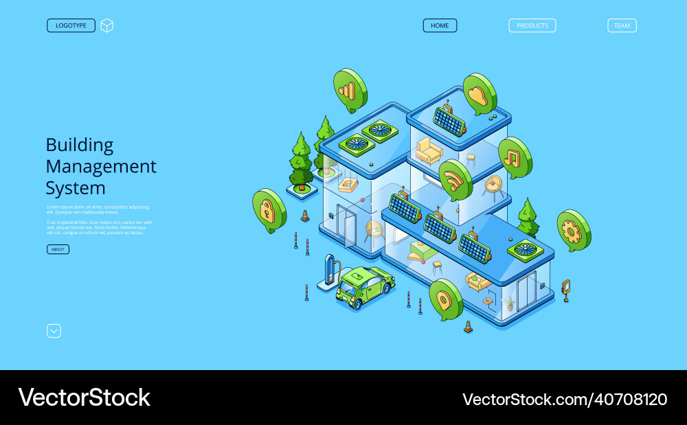 Business management system isometric landing page Vector Image