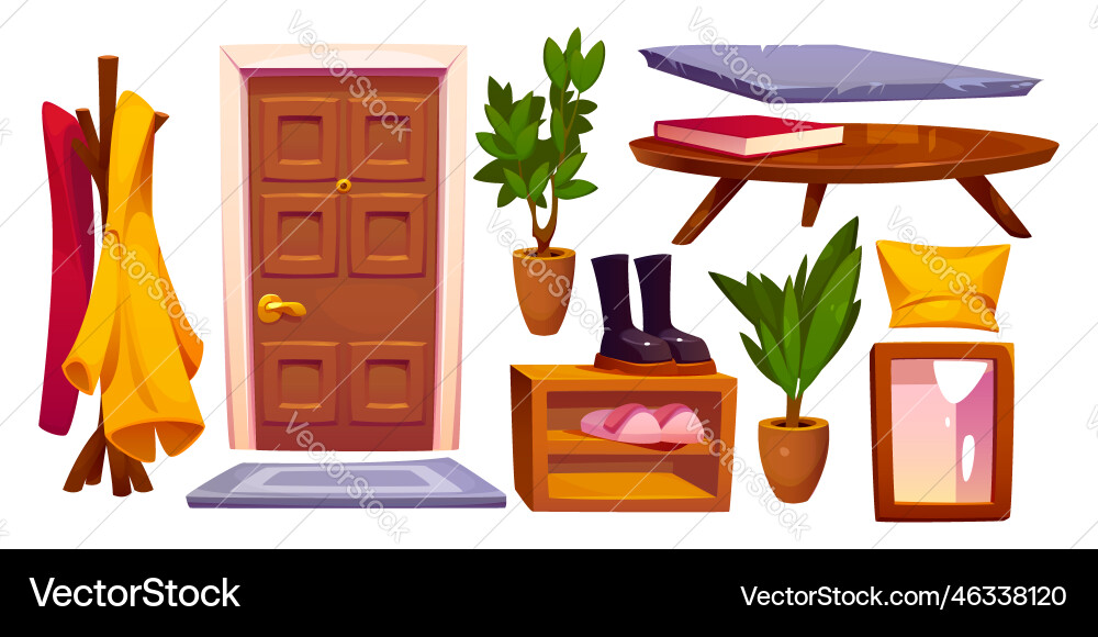 Cartoon set of house hallway interior elements Vector Image