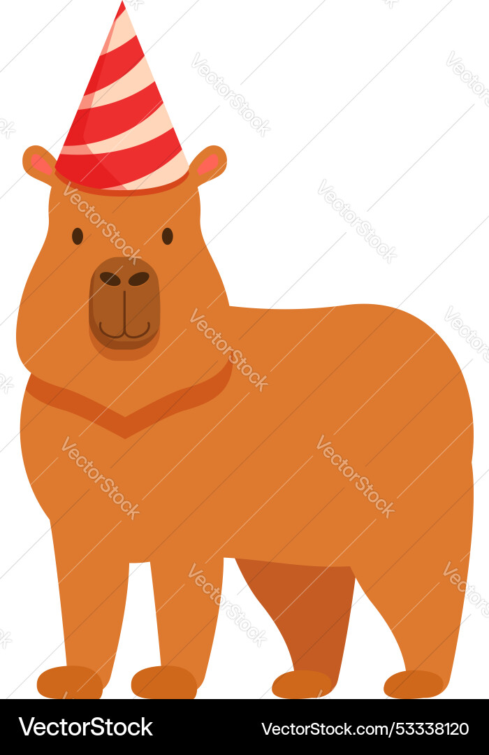 Cute capybara wearing birthday hat standing Vector Image