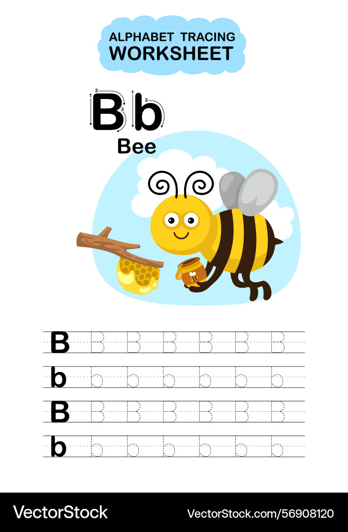 Isolated animal alphabet tracing worksheet letter Vector Image