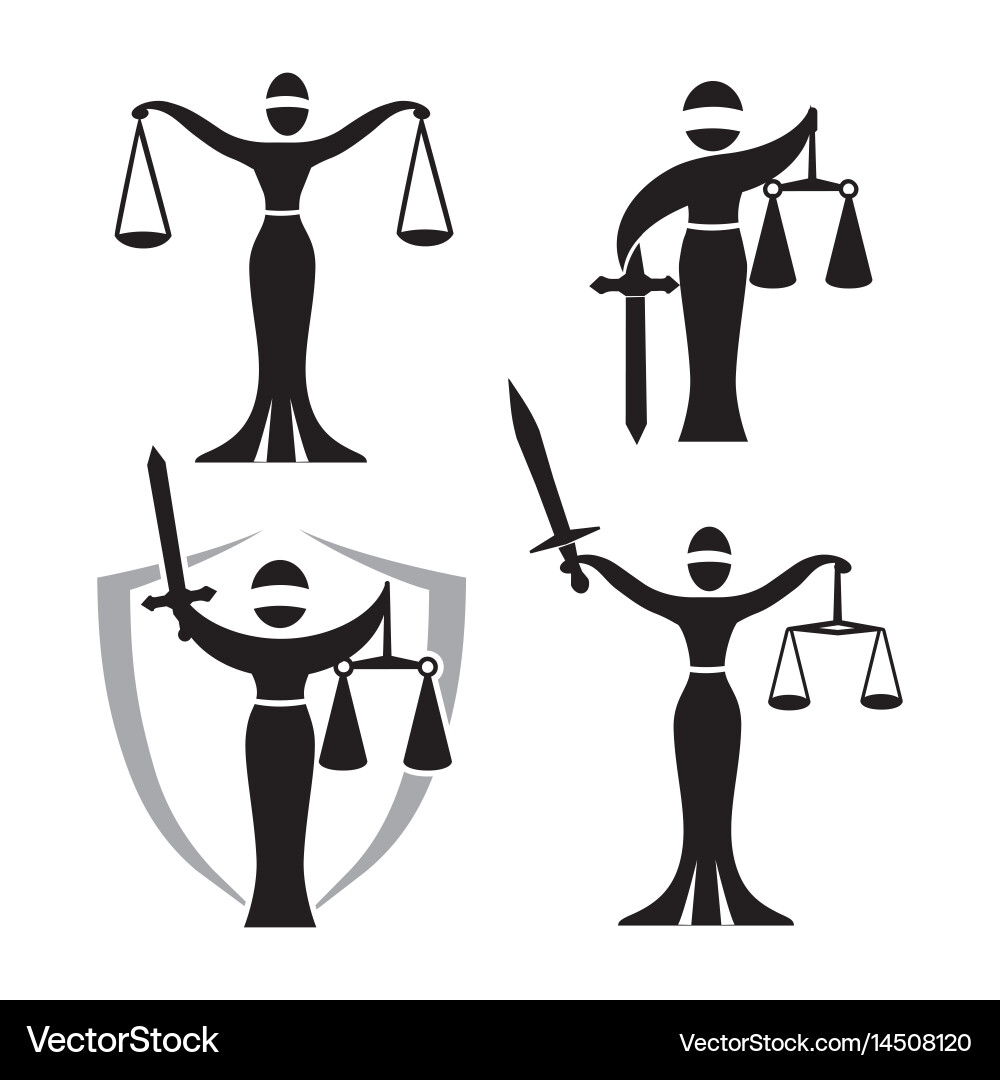 Lady justice black set Royalty Free Vector Image
