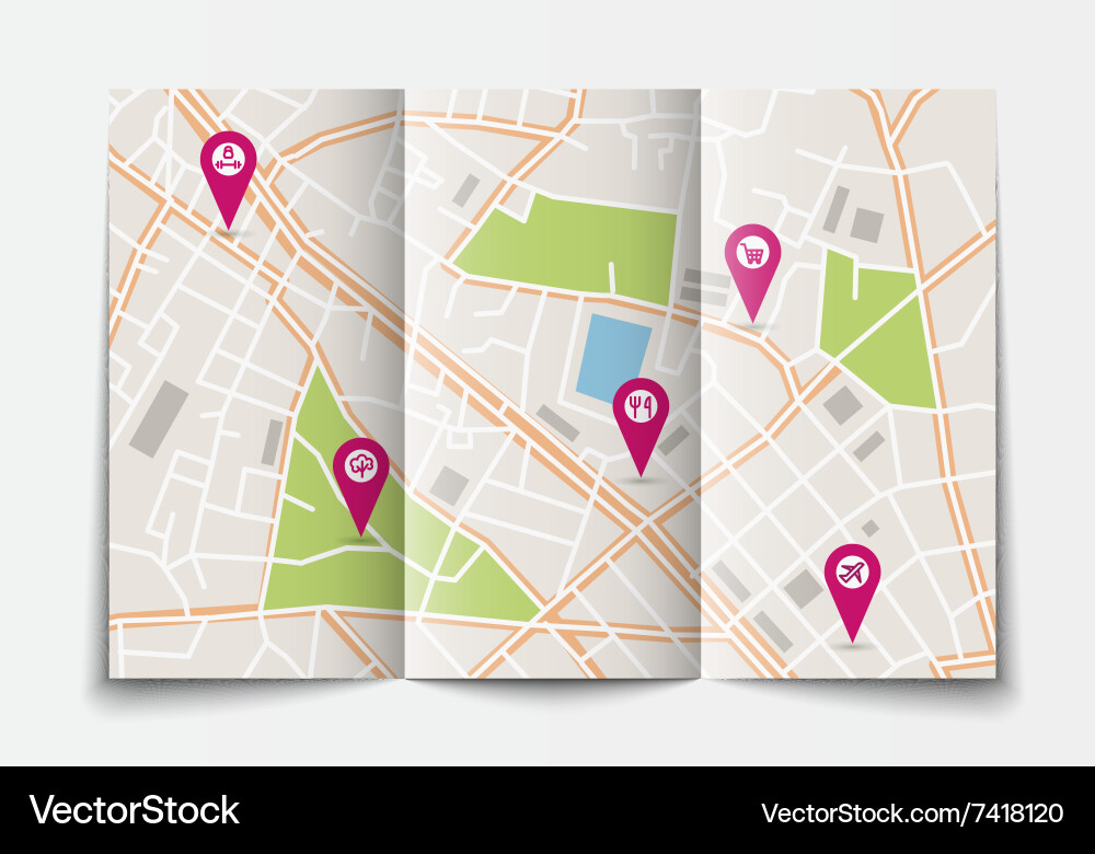 Open paper city map Royalty Free Vector Image - VectorStock