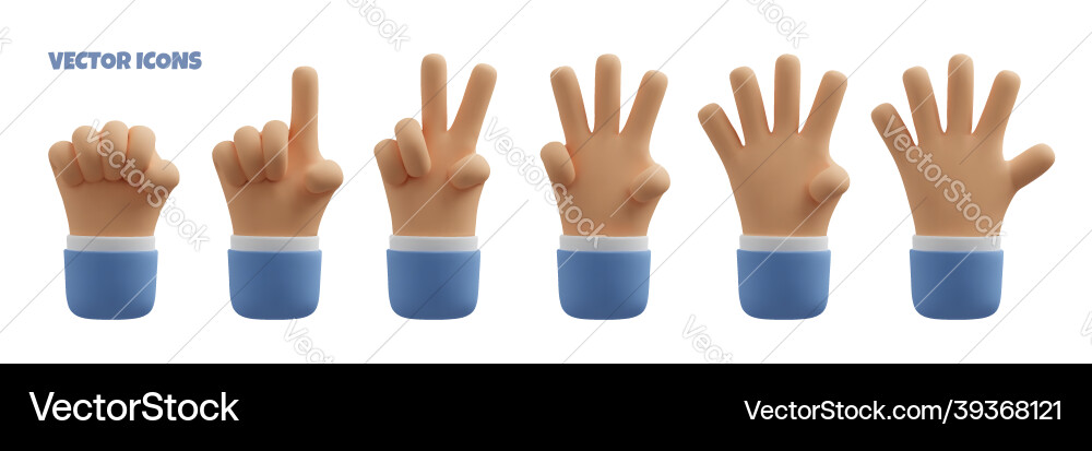 3d hand icon set Royalty Free Vector Image - VectorStock