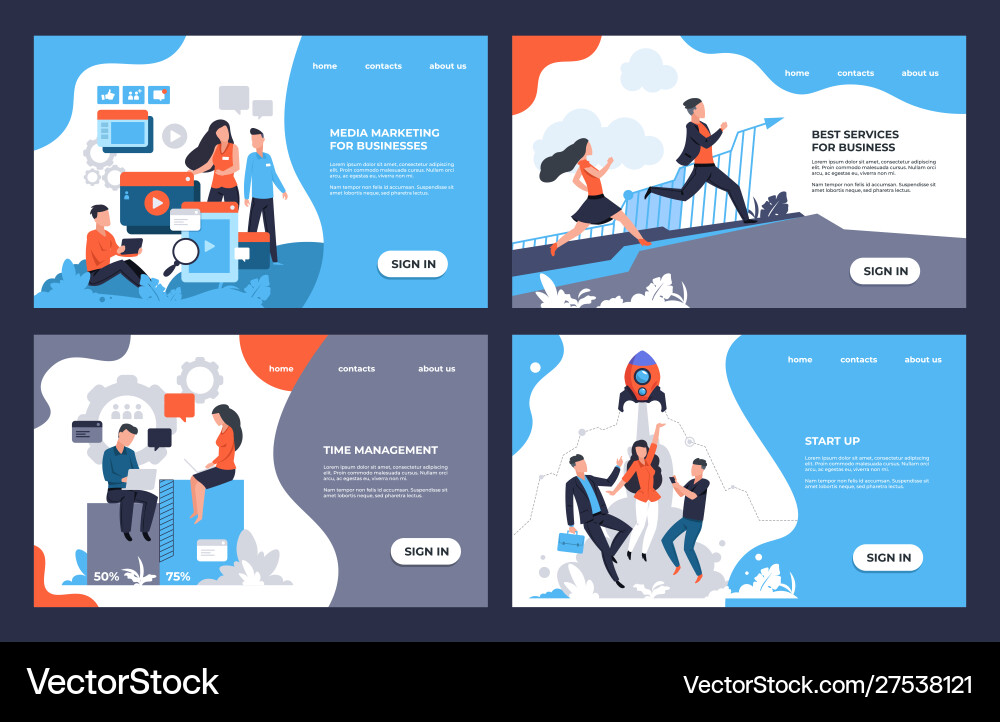 Business landing page web site with cartoon Vector Image