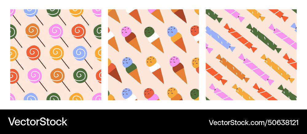 Candies seamless patterns set endless sweet Vector Image