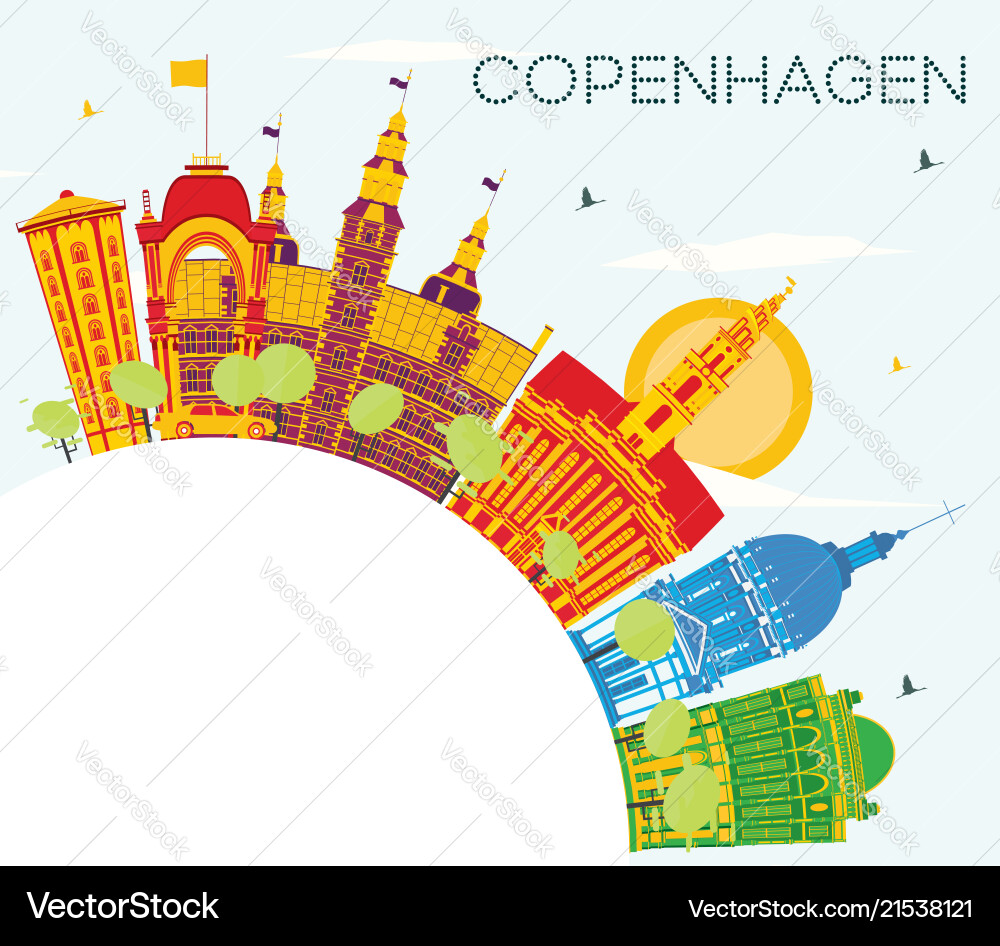 Copenhagen denmark city skyline with color Vector Image