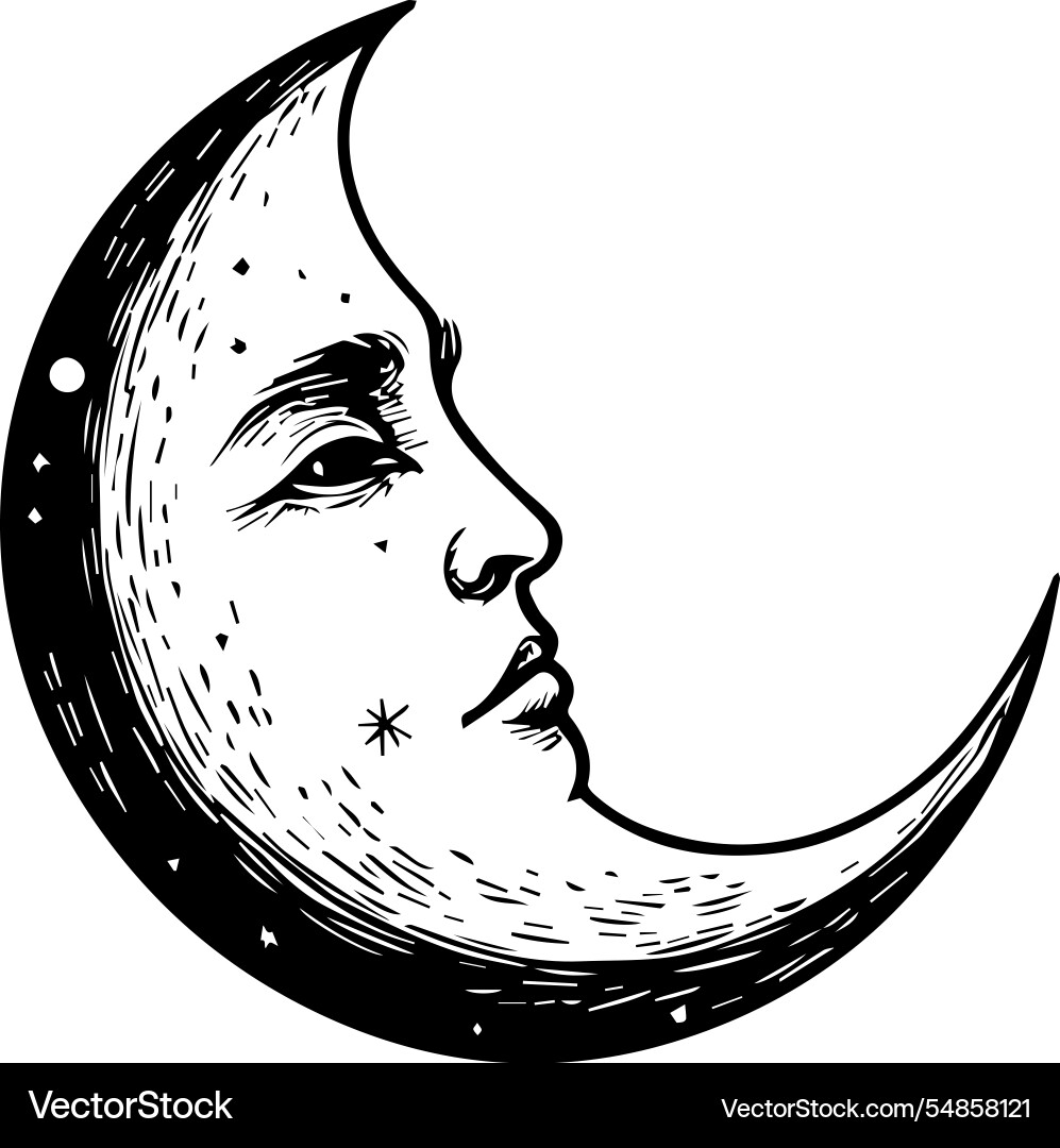 Crescent moon with face Royalty Free Vector Image