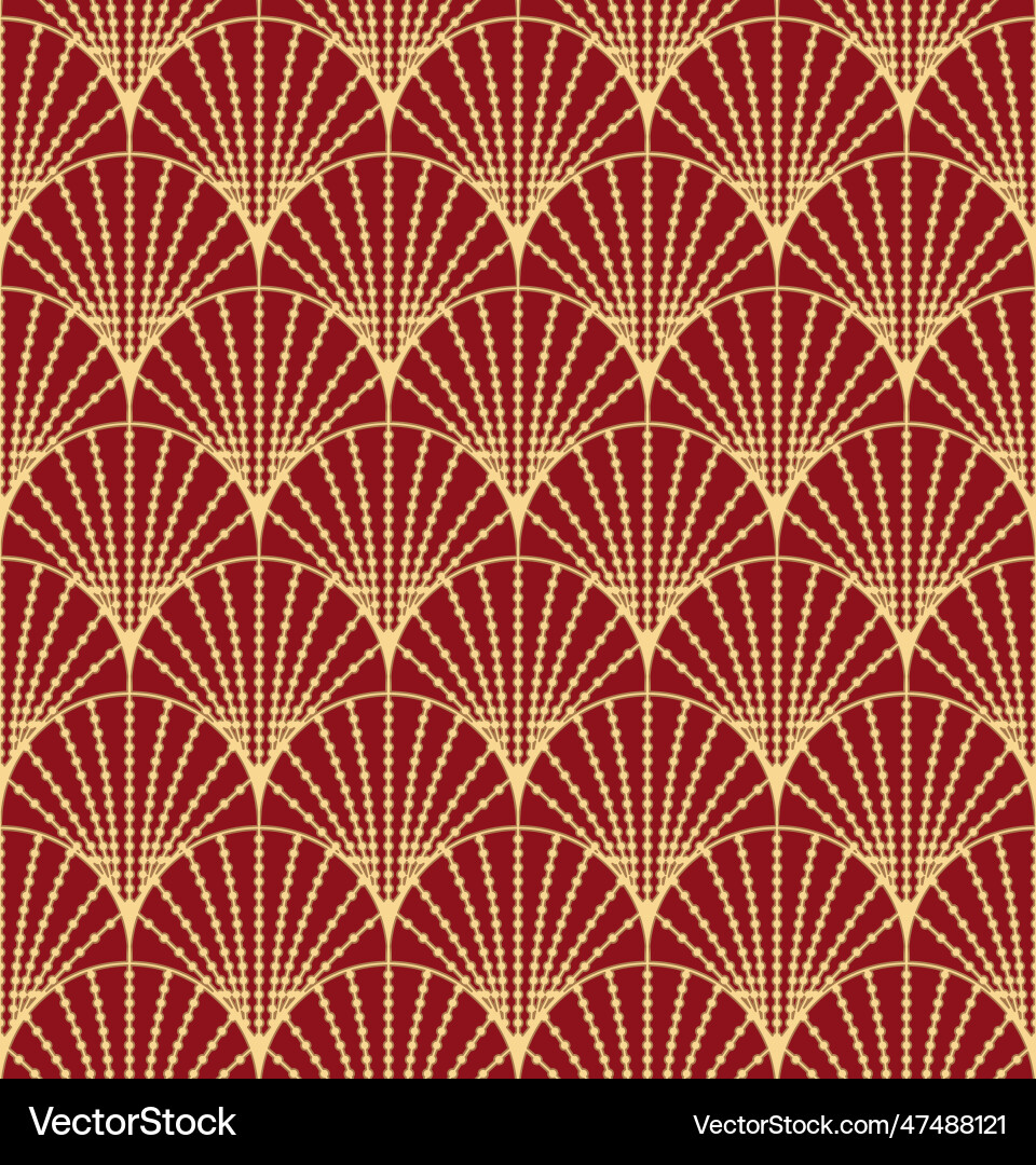 Gold red art deco fans pattern Royalty Free Vector Image