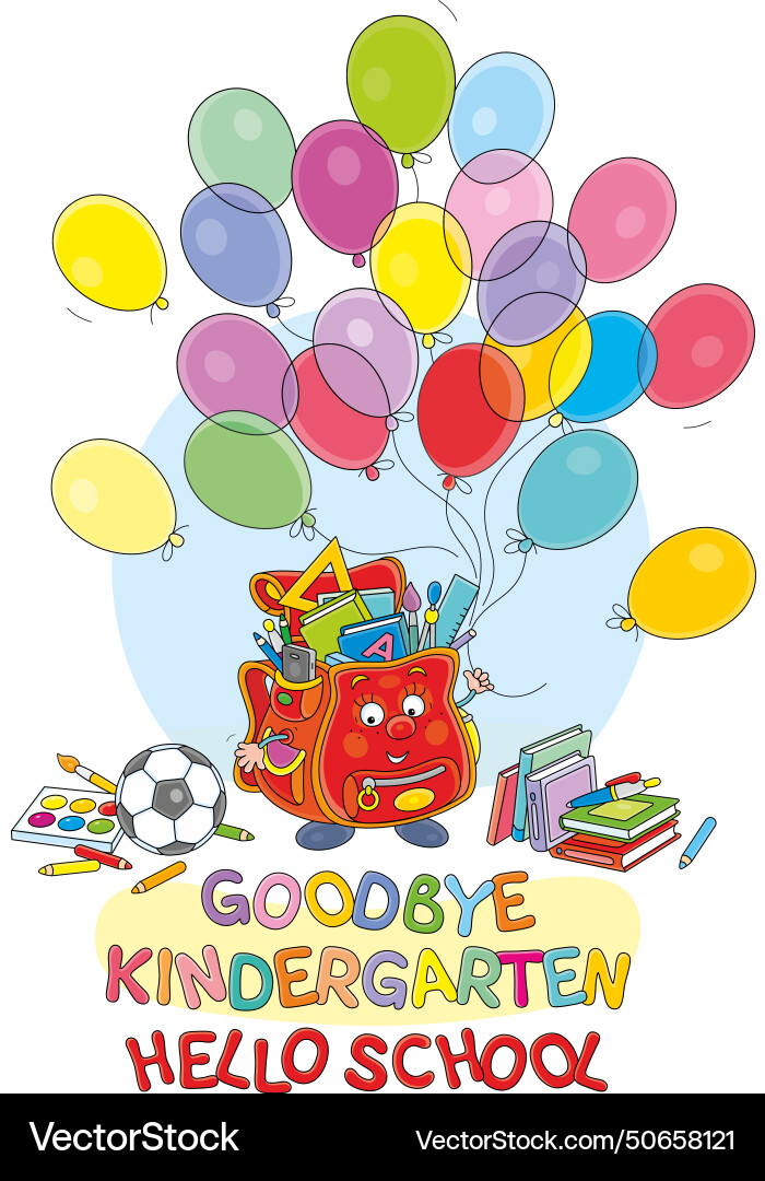 Greeting card with a cartoon schoolbag Royalty Free Vector
