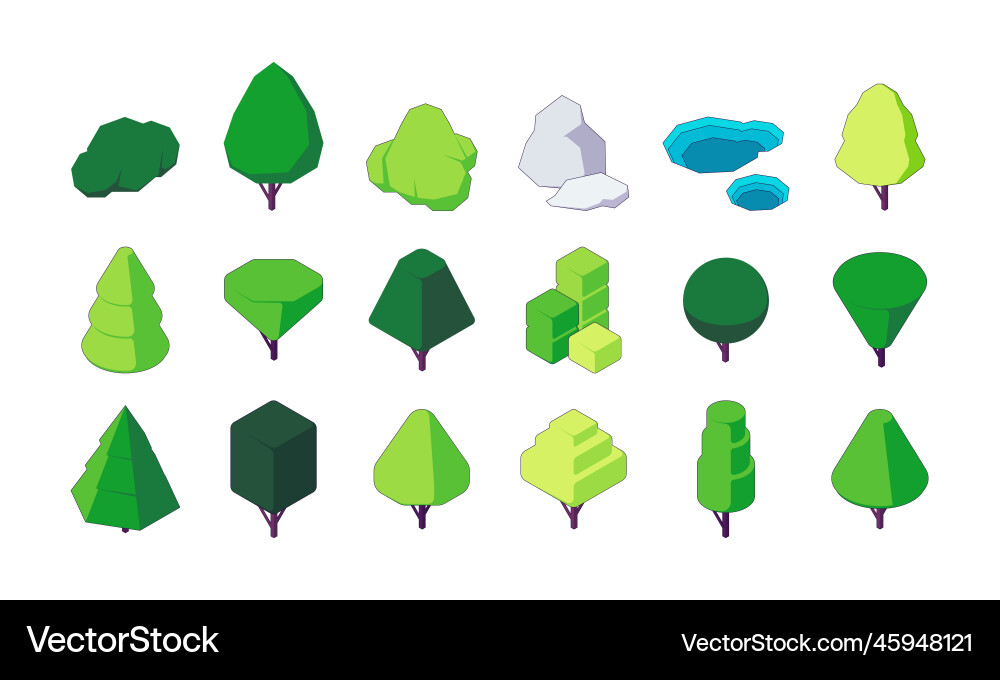 Isometric Botanical Shrub Set Royalty Free Vector Image
