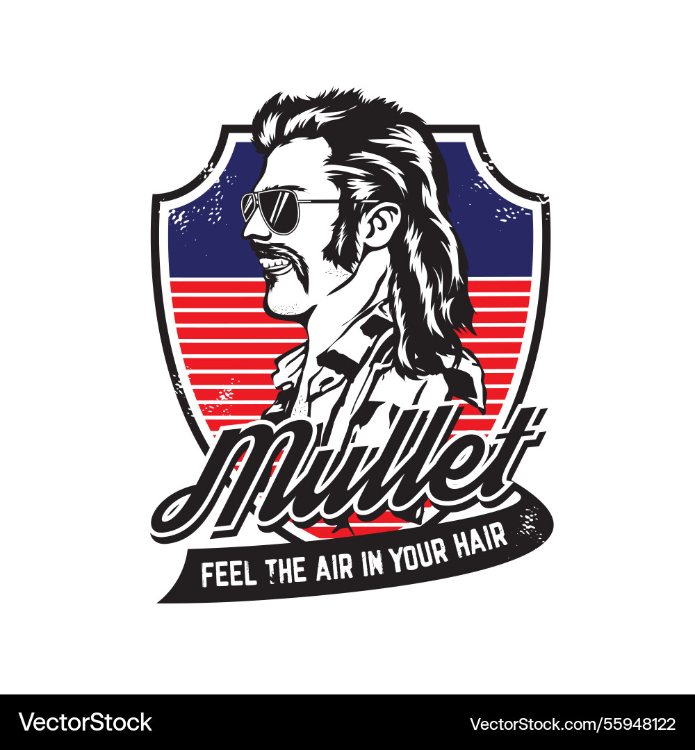 A man with mullet hair style logo Royalty Free Vector Image