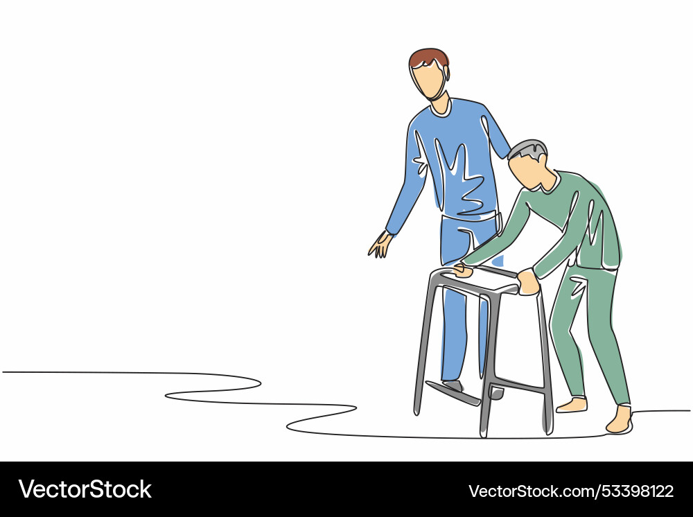 Continuous one line drawing caregiver guides Vector Image