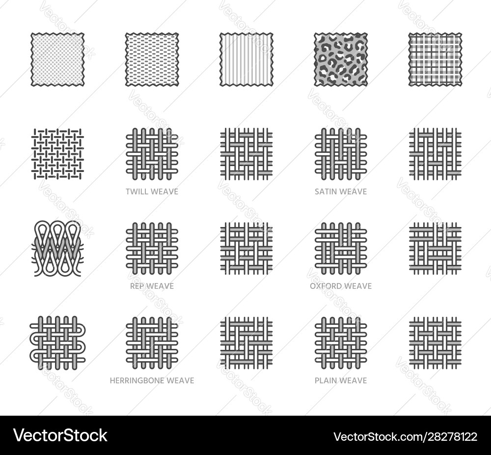 Fabric Weave Line Icons - Textile Swatch Vector Image