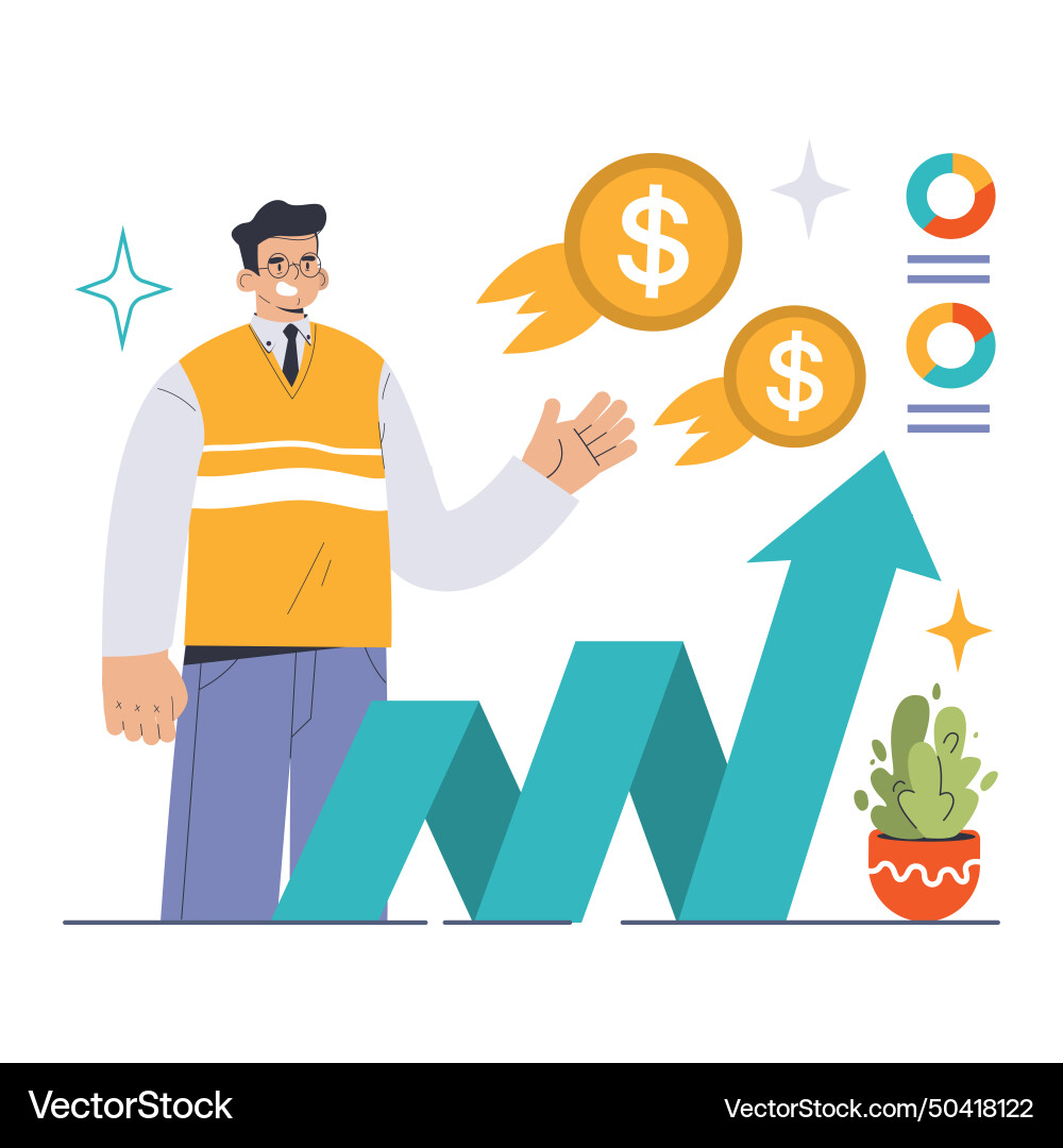 Increase in profitability concept flat Royalty Free Vector