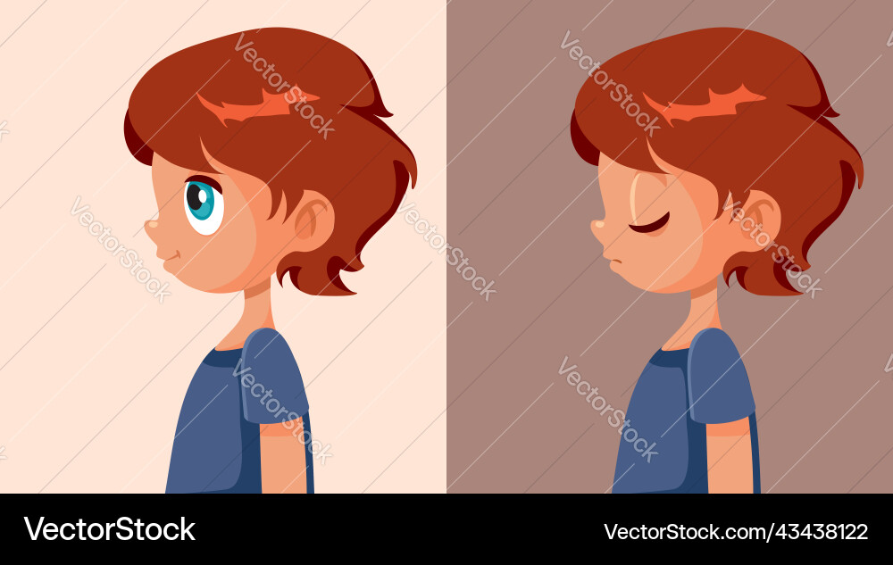 Sad and happy boy changing mood cartoon Royalty Free Vector
