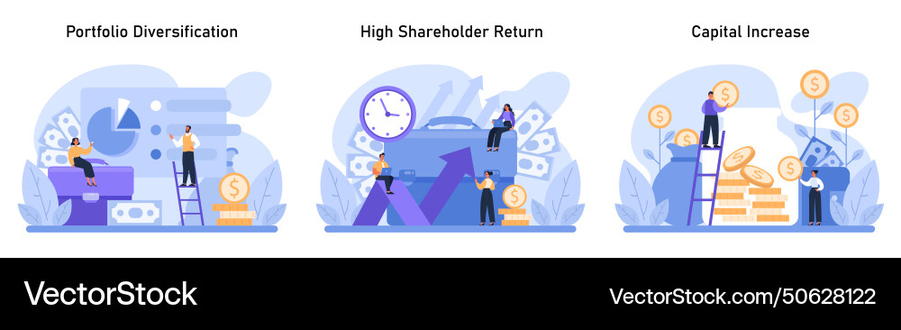 Wealth growth strategies set exploring portfolio Vector Image