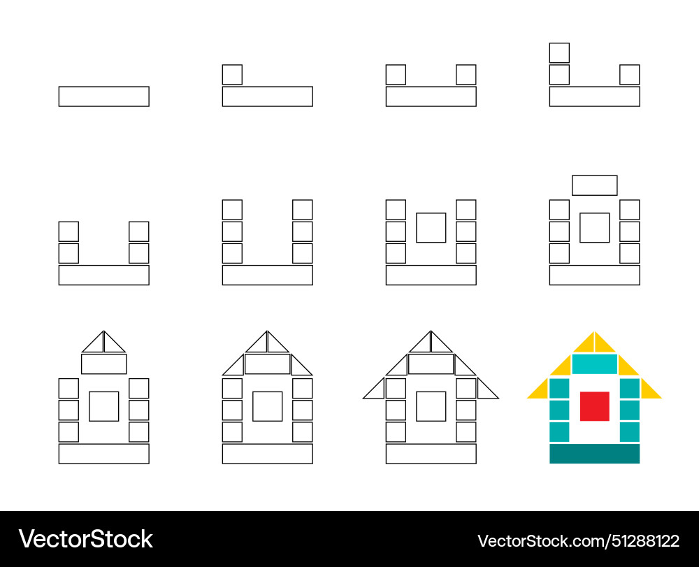 Worksheet easy guide to drawing cartoon house Vector Image