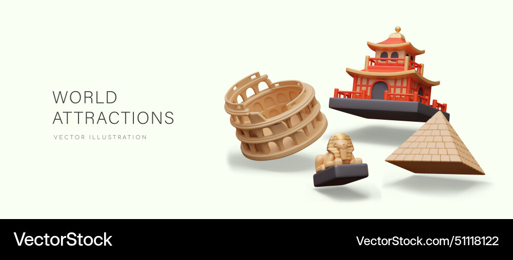 World attractions in 3d style creative commercial Vector Image