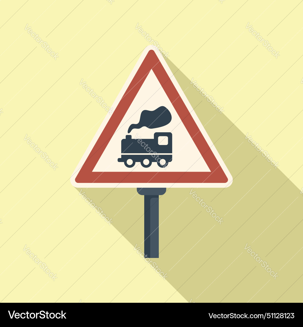 Caution railway road sign icon flat Royalty Free Vector