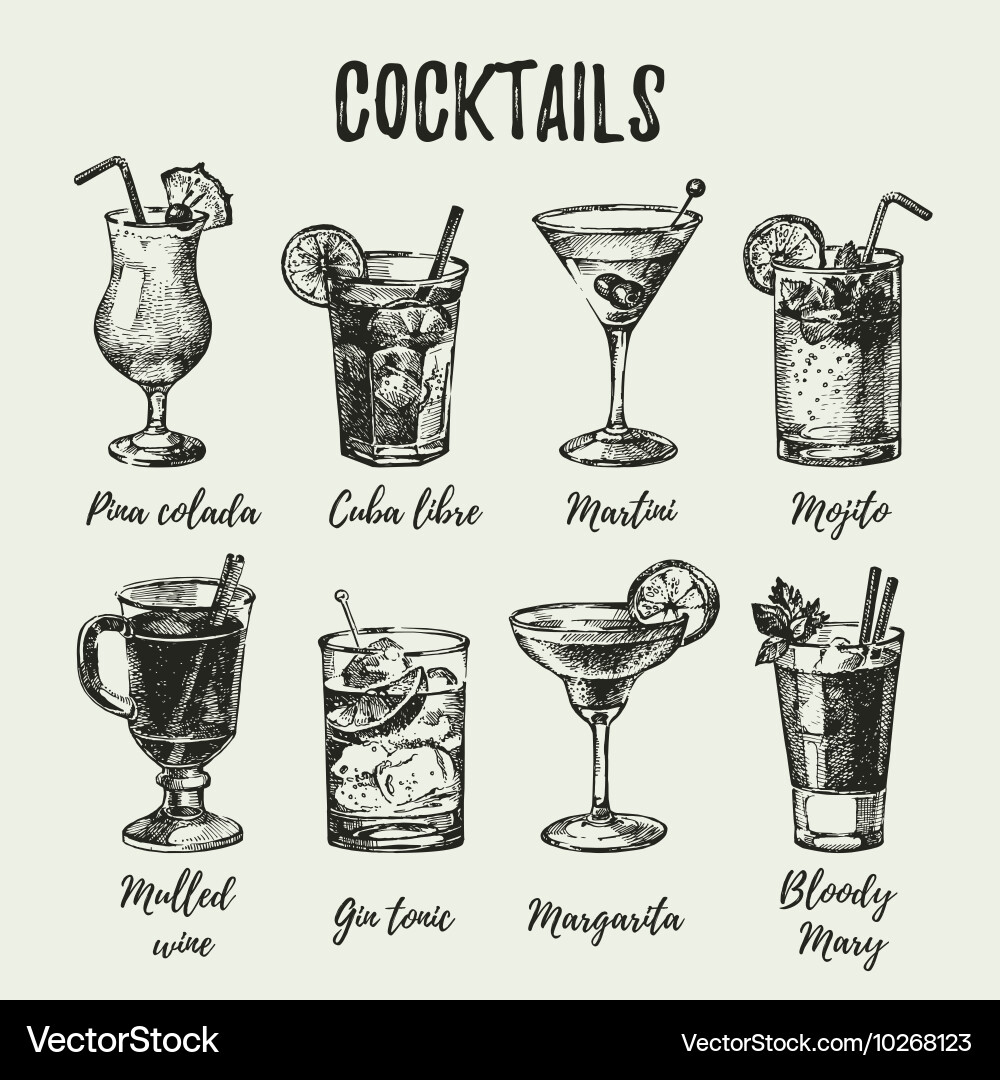 Hand-Drawn Cocktail Collection Royalty Free Vector Image