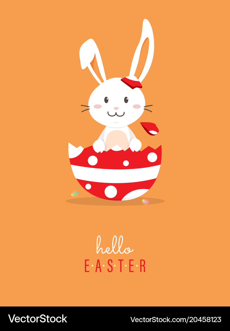 Hello easter with white rabbit Royalty Free Vector Image