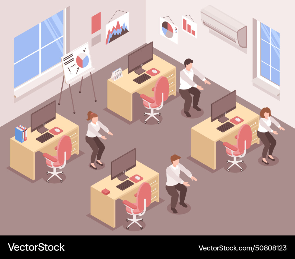 Isometric workplace workout composition Royalty Free Vector