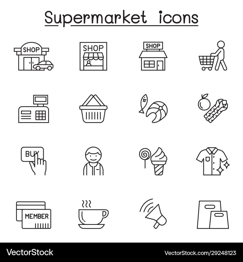 Thin Line Supermarket Icon Set Royalty Free Vector Image