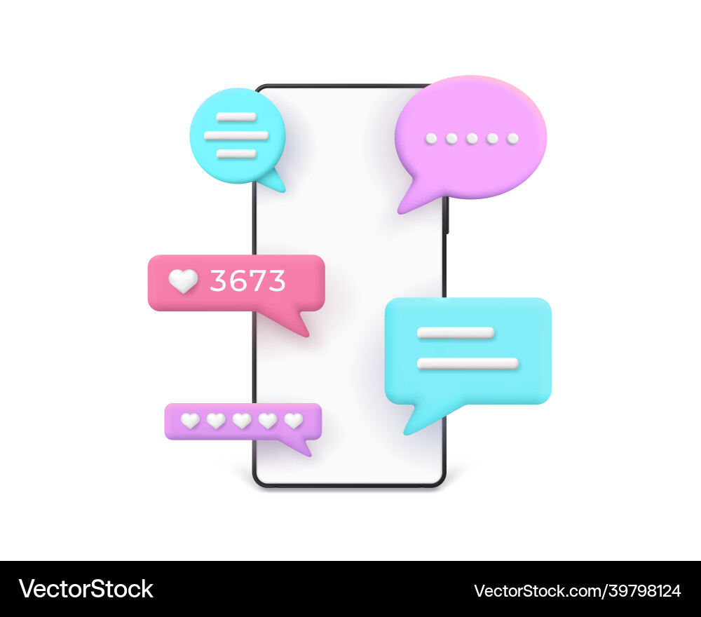 3d realistic phone with popping messages Vector Image