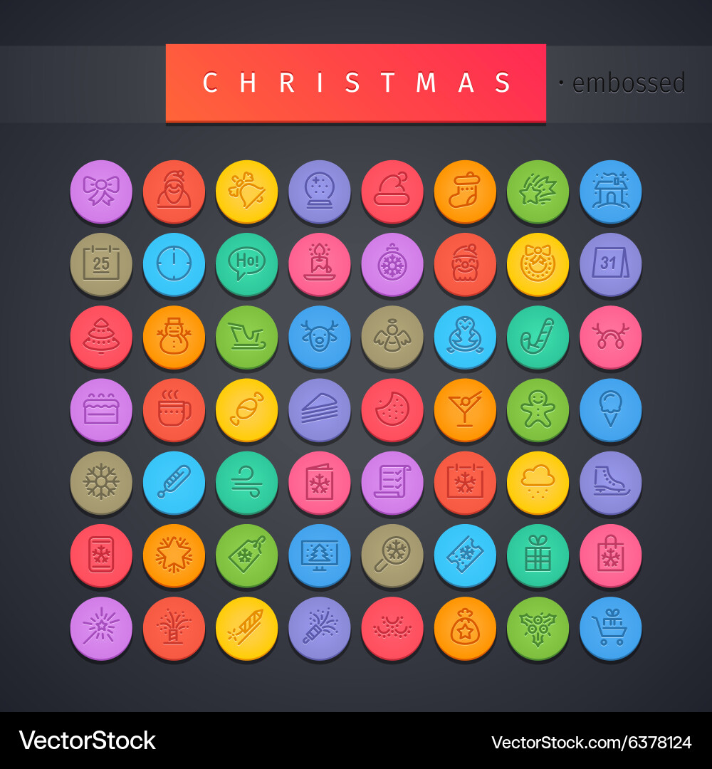 Christmas round embossed icons set Royalty Free Vector Image